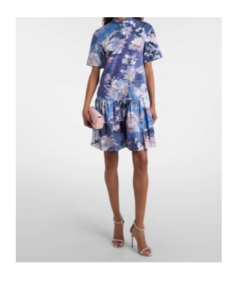 Erdem Floral Peplum Cotton Poplin Mini Dress - Blue