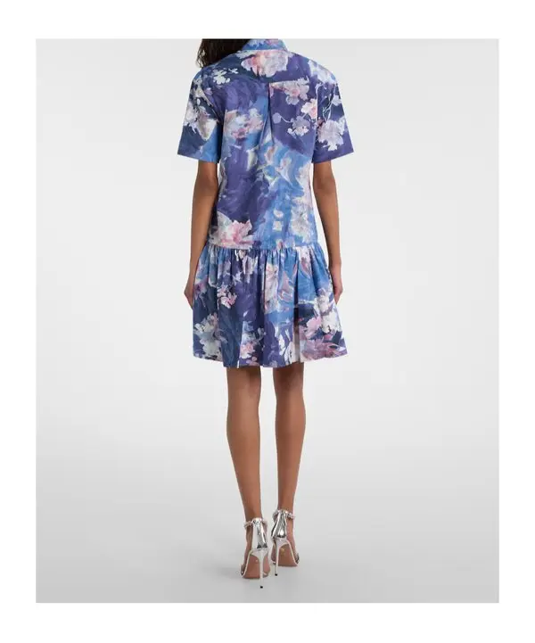 Erdem Floral Peplum Cotton Poplin Mini Dress - Blue