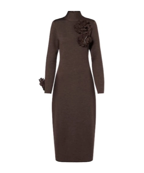 Oscar De La Renta Floral-appliqué Wool-blend Midi Dress - Black