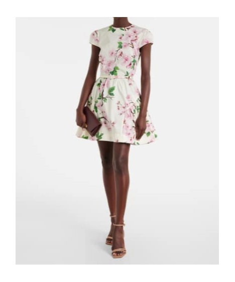 Oscar De La Renta Floral Cotton-blend Belted Mini Dress - White