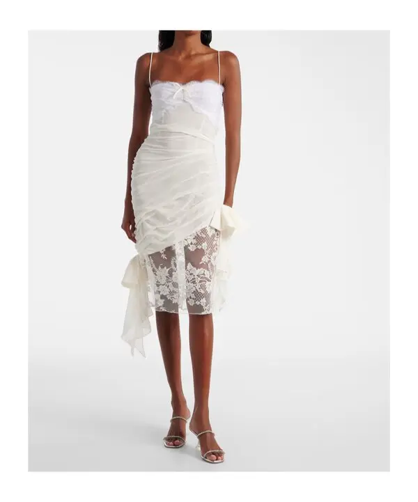 Alessandra Rich Lace-trimmed Silk Georgette Midi Dress