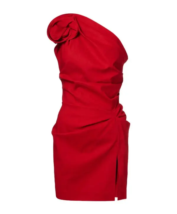 Magda Butrym Floral-applique Ruched One-shoulder Minidress - Red