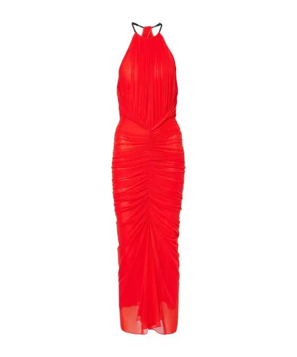 MUGLER Pleated Neckline Midi Dress