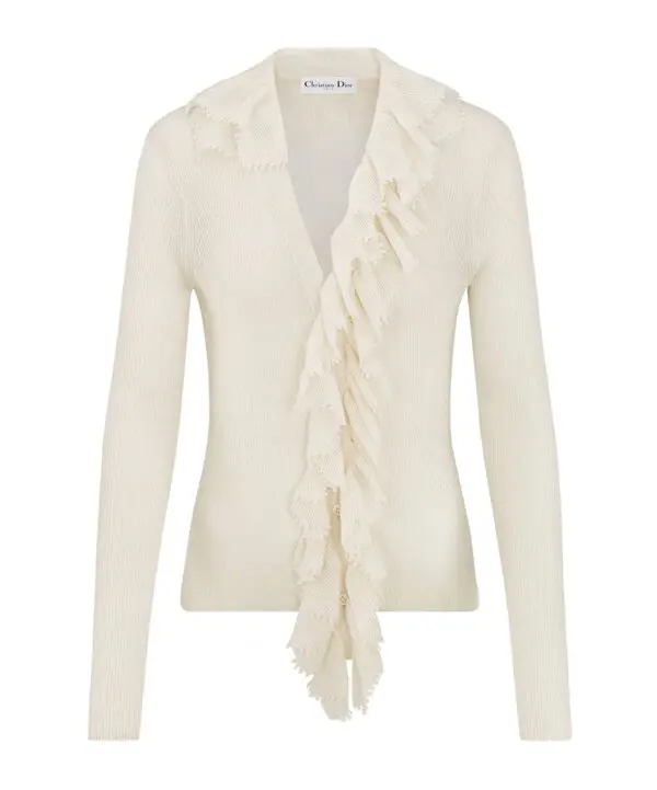 Dior Cardigan With Removable Ruched Collar - White