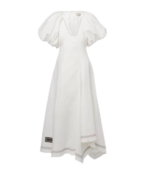 ALEMAIS Magnolia Embroidered Linen Midi Dress - White