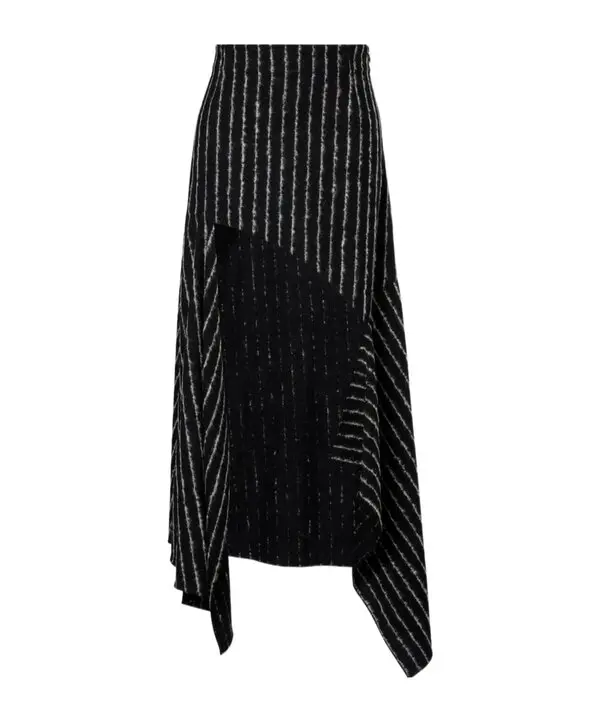 MUGLER Stripe Asymmetric Super Long Skirt - Black