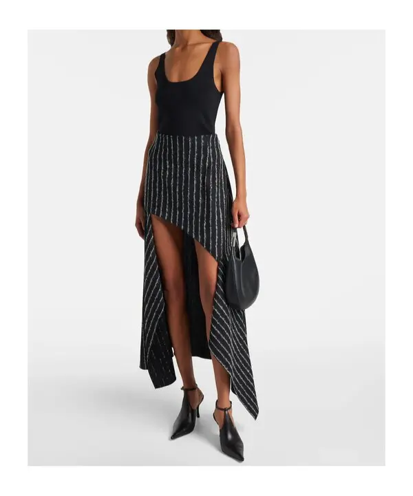 MUGLER Stripe Asymmetric Super Long Skirt