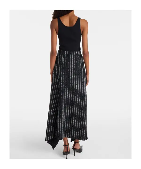 MUGLER Stripe Asymmetric Super Long Skirt