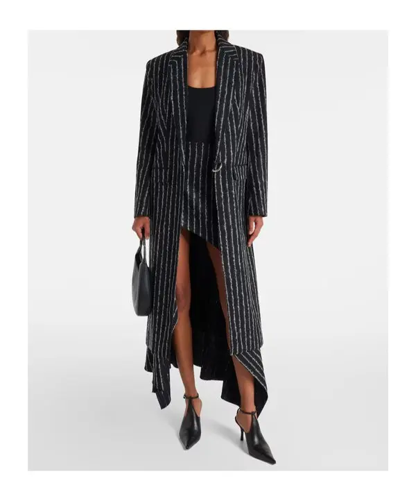 MUGLER Stripe Asymmetric Super Long Skirt