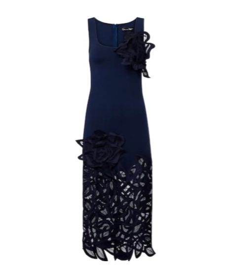 Oscar De La Renta Floral-appliqué Lace Midi Dress - Black
