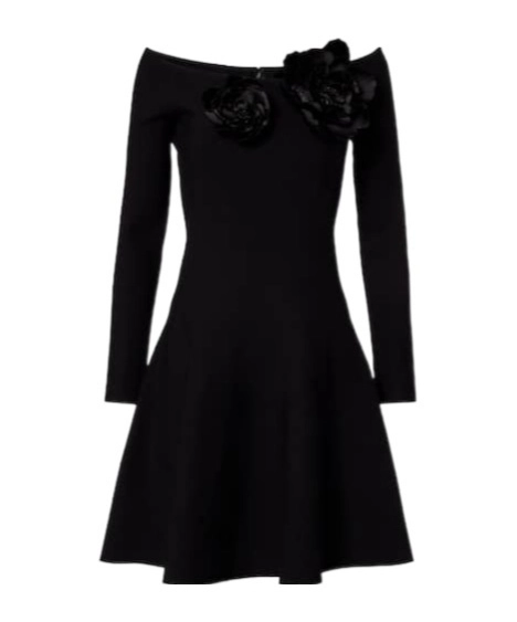 Oscar De La Renta Floral-appliqué Off-shoulder Minidress - Black