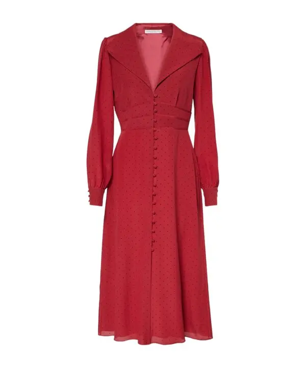 Alessandra Rich Polka-dot Silk Midi Dress - Red