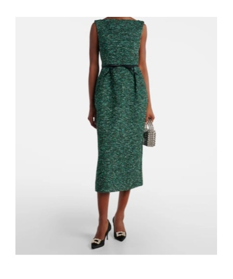 Erdem Fitted Sleeveless Tweed Midi Dress With Bow Detail