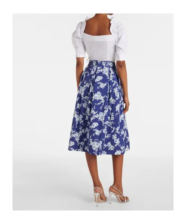 Carolina Herrera Floral Faille Midi Skirt