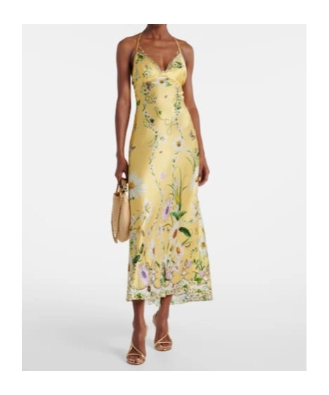 Camilla Floral Silk Satin Charmeuse Midi Dress