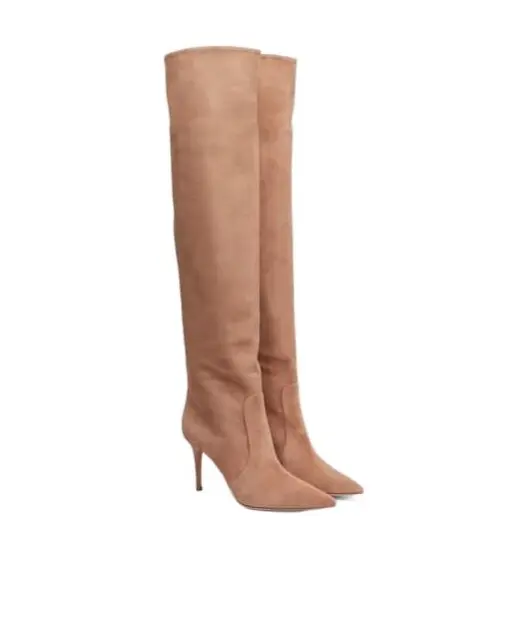 GIANVITO ROSSI Solid Color Leather Knee-high Boots