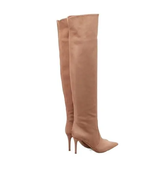 GIANVITO ROSSI Solid Color Leather Knee-high Boots