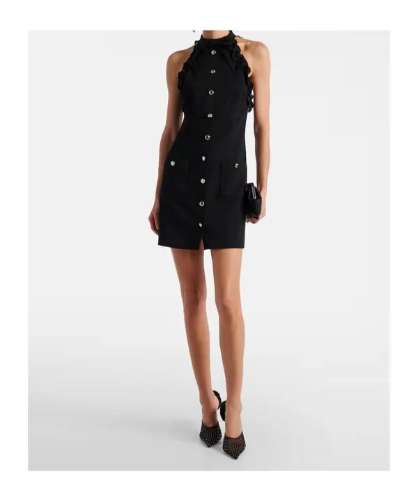 Alessandra Rich Wool-blend Crepe Minidress With Bow Detail
