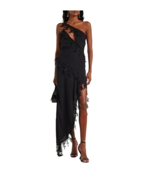 Blumarine Asymmetric Lace-trimmed Midi Dress