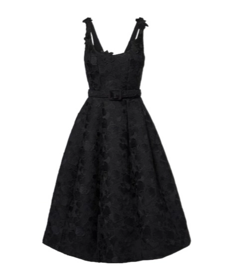 Oscar De La Renta Orchid Embroidered Guipure Lace Midi Dress - Black