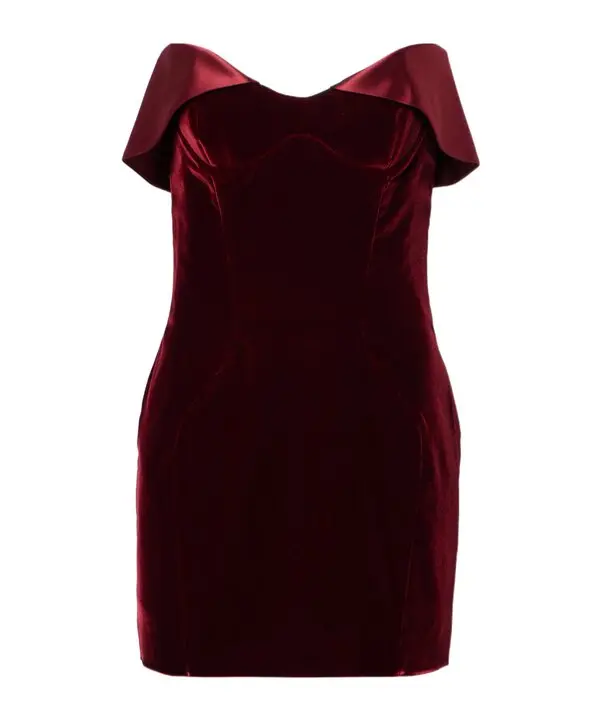 MUGLER Velvet Trim Mini Dress - Brown