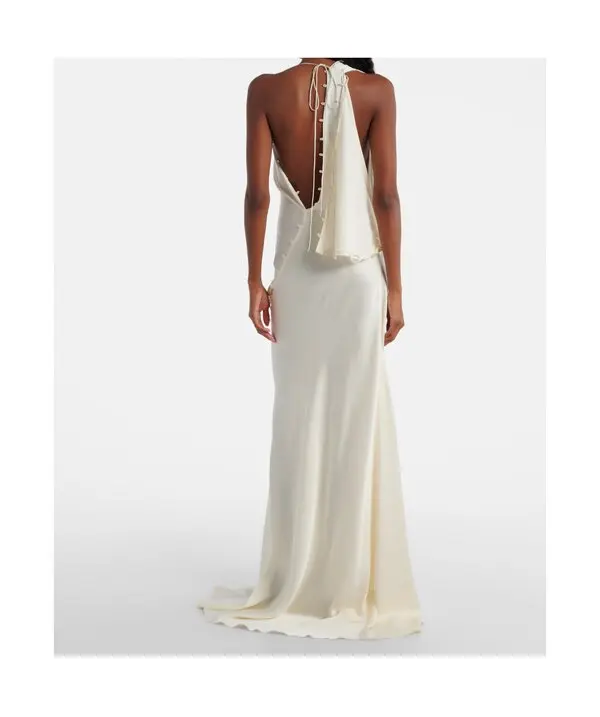 Victoria Beckham Draped Satin Crepe Long Dress