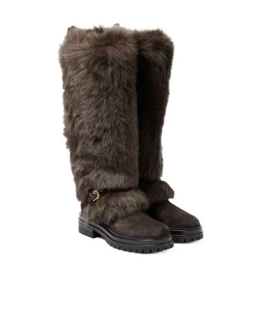 GIANVITO ROSSI Shearling And Suede Snow Boots - Black