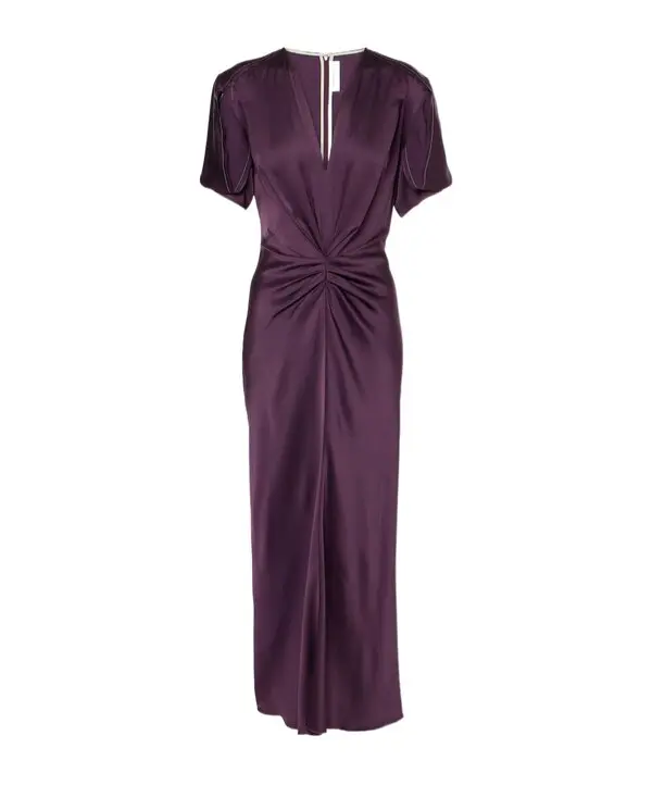 Victoria Beckham Gathered Satin Maxi Dress - Purple