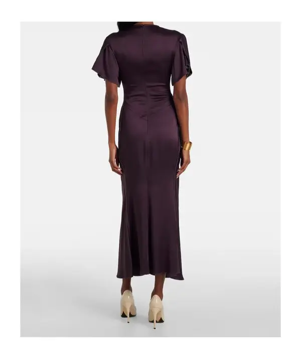 Victoria Beckham Gathered Satin Maxi Dress - Purple