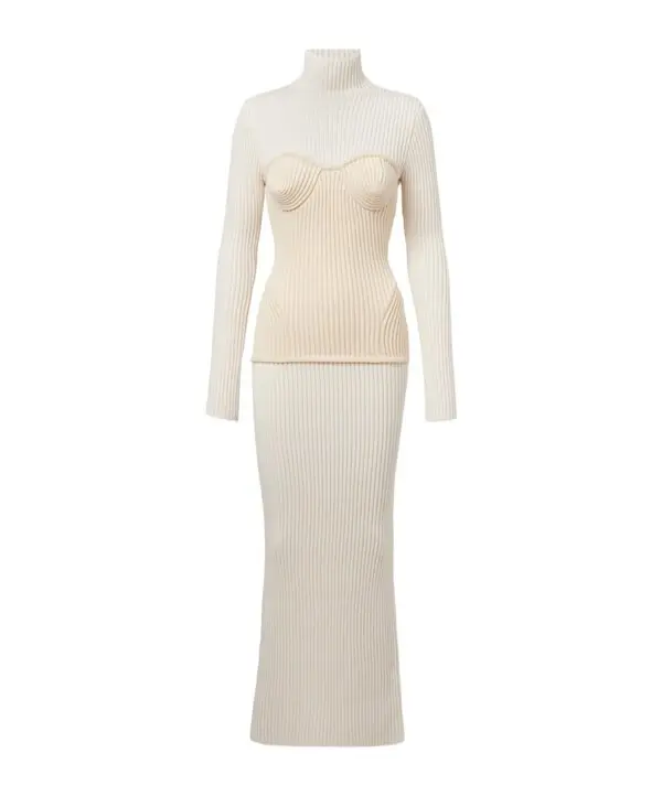 JEAN PAUL GAULTIER Ribbed-knit Wool-blend Maxi Dress - Nude