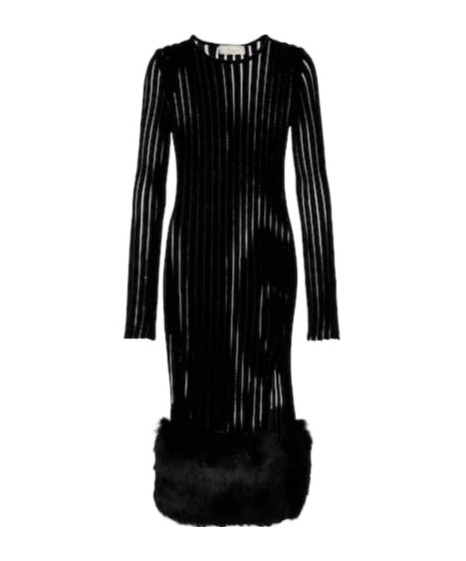 Blumarine Knit Faux Fur-trimmed Midi Dress - Black