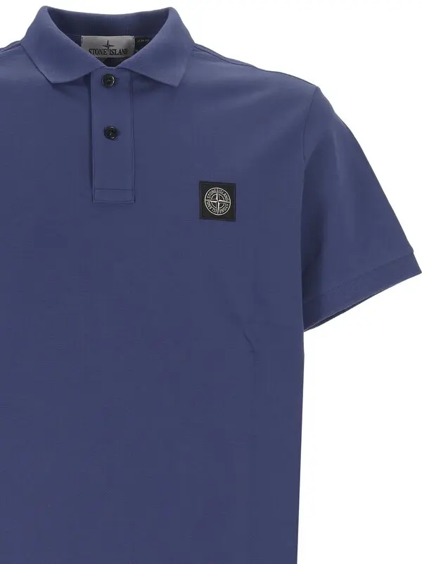 Stone Island Logo Patch Short-sleeved Polo Shirt - Sea-blue