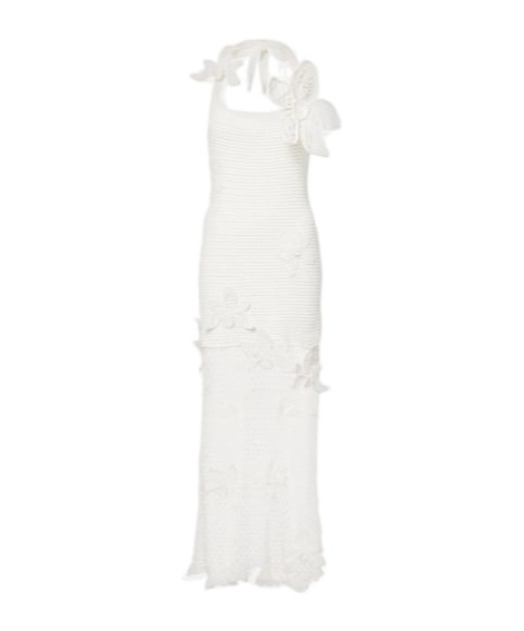 Oscar De La Renta Crochet Cotton Maxi Dress With Floral Appliqués - White