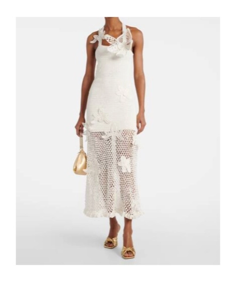 Oscar De La Renta Crochet Cotton Maxi Dress With Floral Appliqués