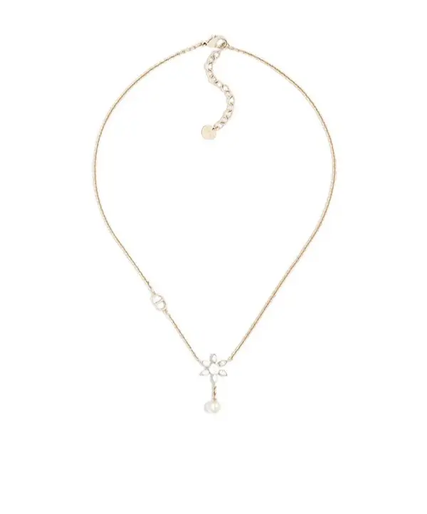 Dior Embellished Logo Plaque Necklace - Gold