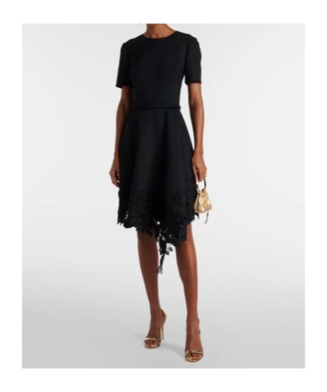 Oscar De La Renta Asymmetric Wool-blend Midi Dress With Lace Hem
