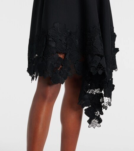 Oscar De La Renta Asymmetric Wool-blend Midi Dress With Lace Hem