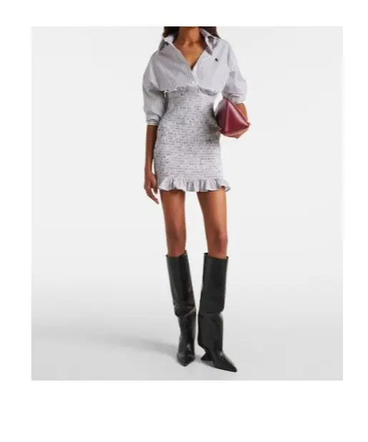 Attico Striped Ruched Cotton Shirt Dress