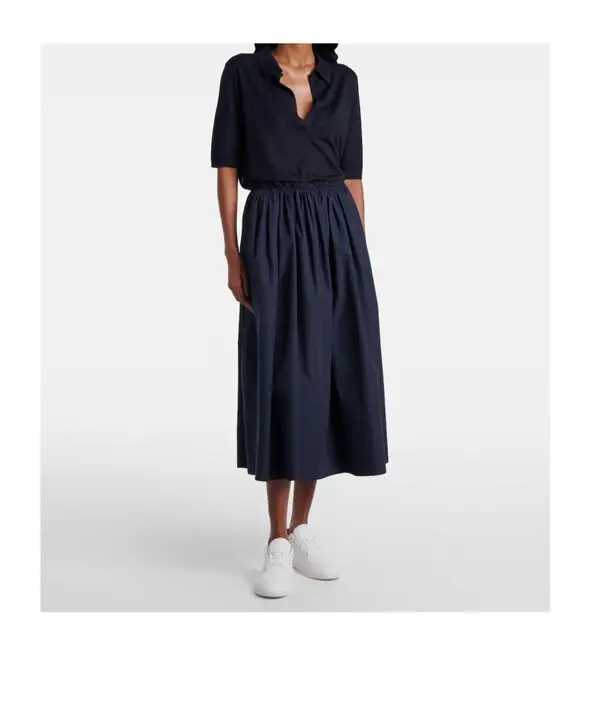 Gabriela Hearst Chiara Cotton Poplin Midi Skirt - Navy Blue