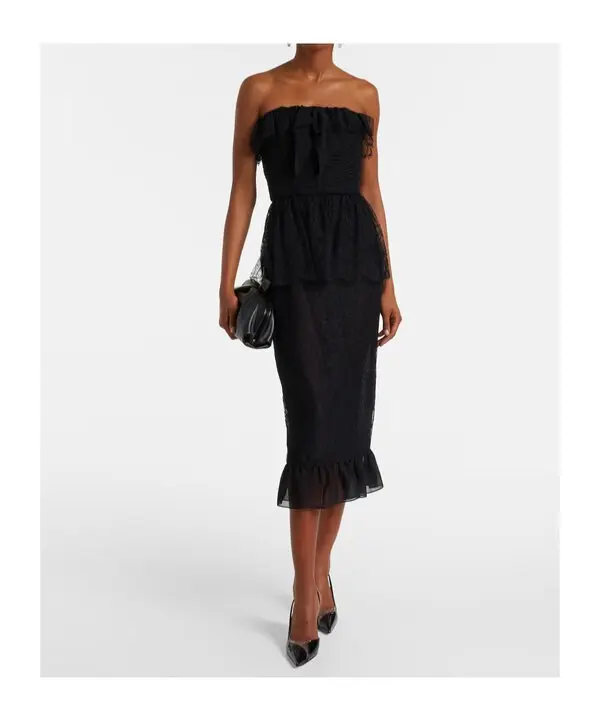 Alessandra Rich Lace And Silk Georgette Bustier Midi Dress - Black