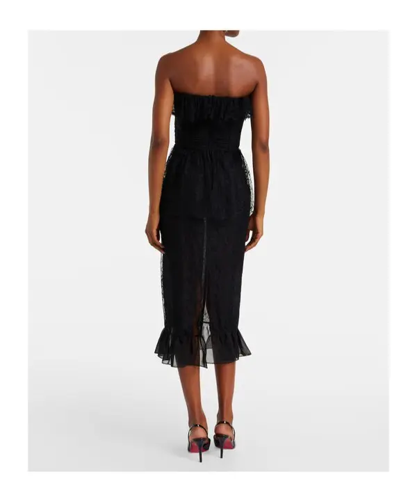 Alessandra Rich Lace And Silk Georgette Bustier Midi Dress - Black