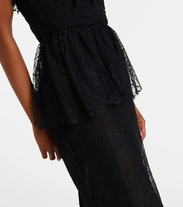 Alessandra Rich Lace And Silk Georgette Bustier Midi Dress - Black