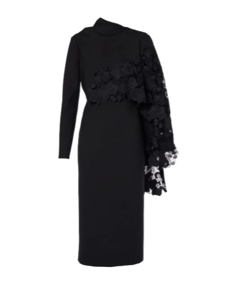 Oscar De La Renta Floral Guipure Wool Midi Dress - Black