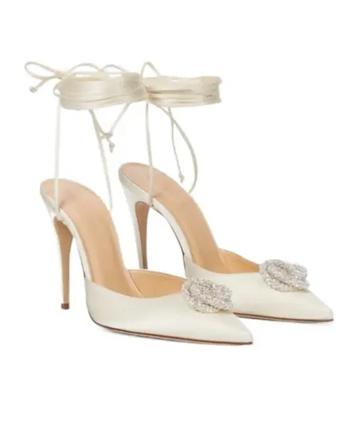 Magda Butrym Embellished Satin Pumps - Nude