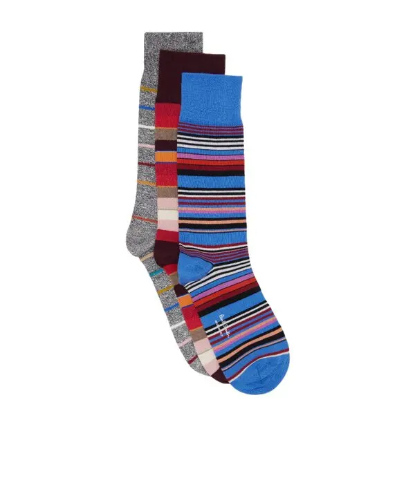 Paul Smith Three-pack Of Multi-colored Striped Mid-calf Socks