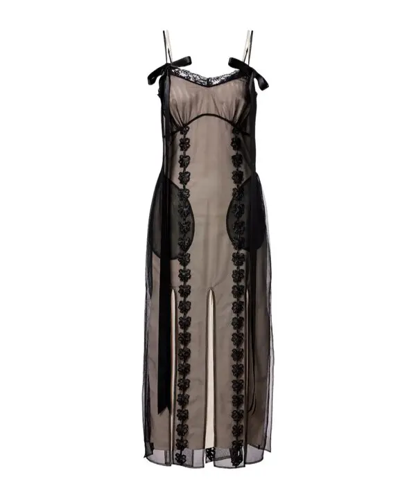 Simone Rocha Lace-trimmed Sheer Midi Dress - Black