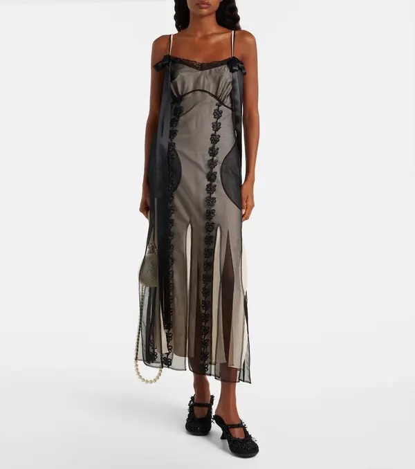 Simone Rocha Lace-trimmed Sheer Midi Dress