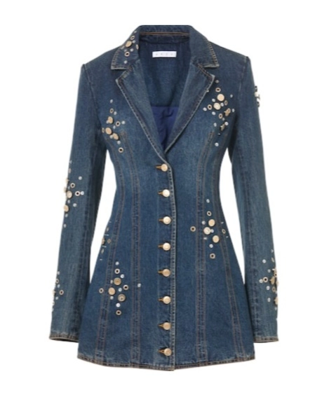AREA Embellished Denim Blazer Dress