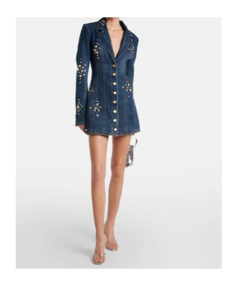 AREA Embellished Denim Blazer Dress