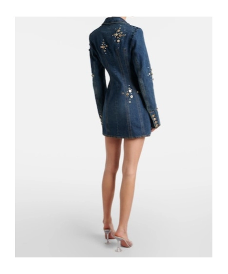 AREA Embellished Denim Blazer Dress